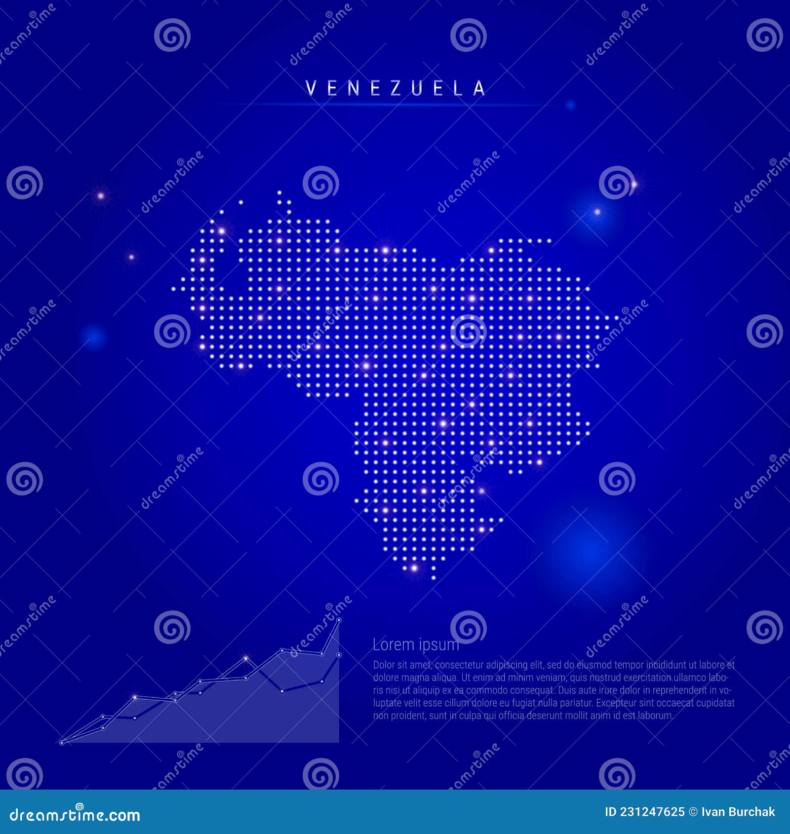 Venezuela Illuminated Map with Glowing Dots. Dark Blue Space Background ... Venezuela Illuminated Map with Glowing Dots. Dark Blue Space Background ...