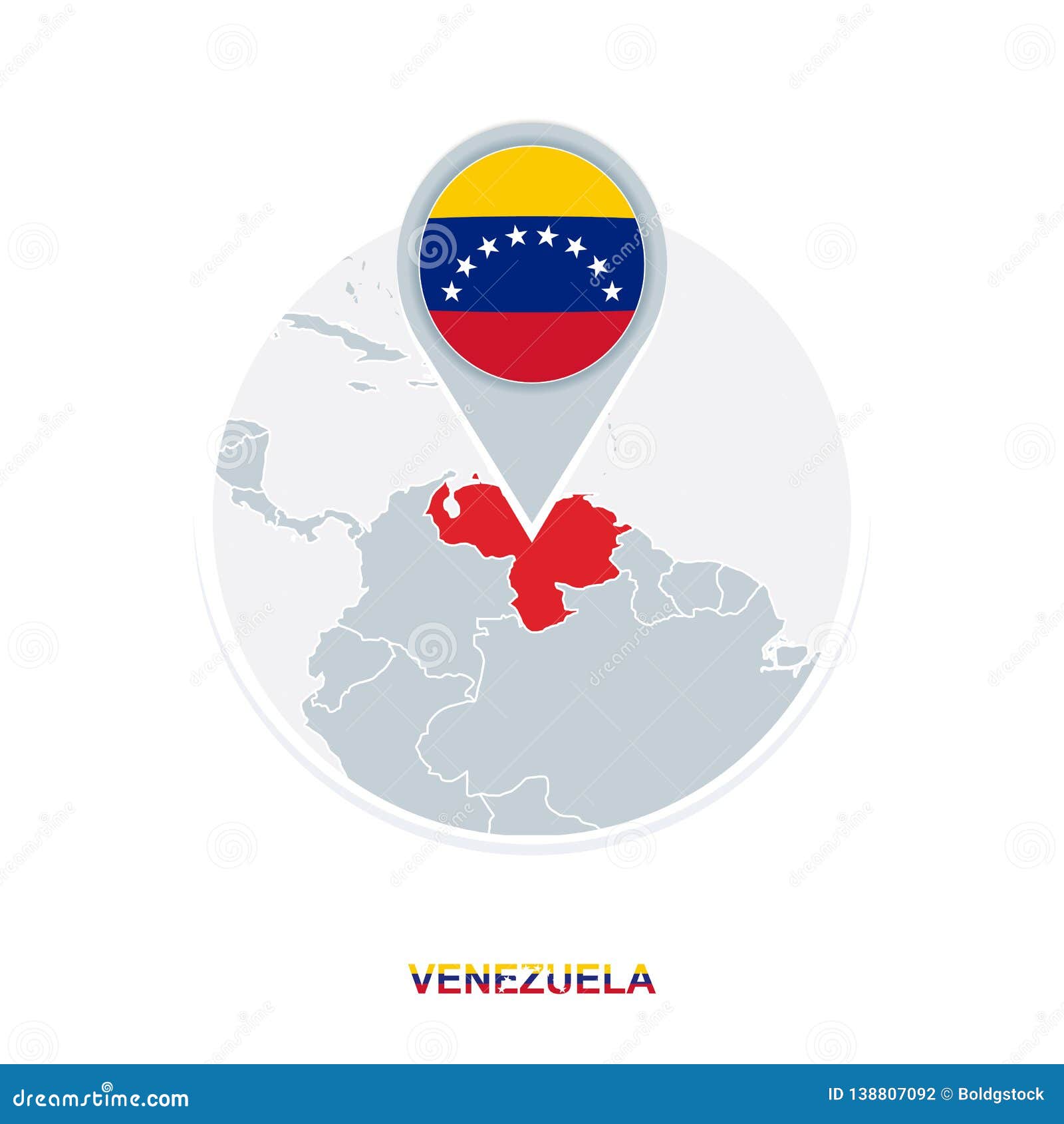 Venezuela Map and Flag, Vector Map Icon with Highlighted Venezuela ...