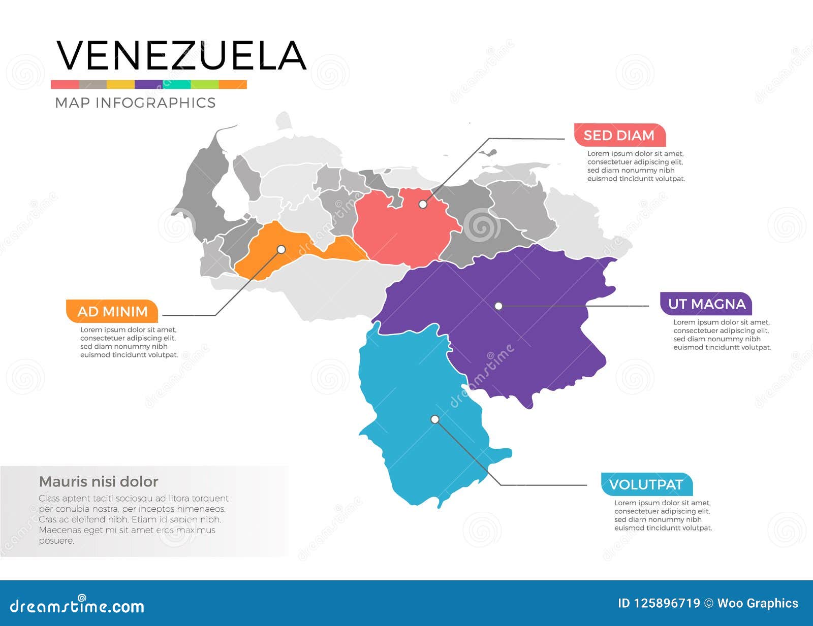 Venezuela Map Infographics Vector Template with Regions and Pointer ...