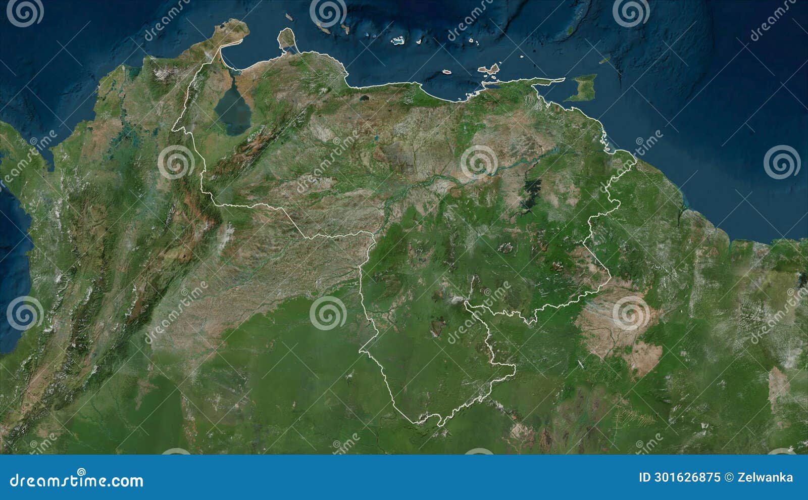 Venezuela Outlined. High-res Satellite Stock Illustration ...