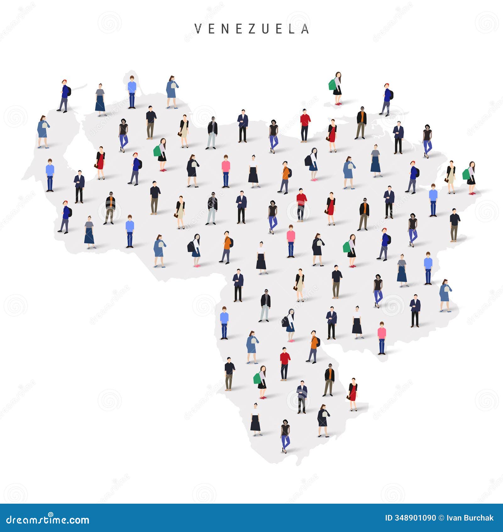 Venezuela Population Map. Large Group Of People In A Shape Of ...