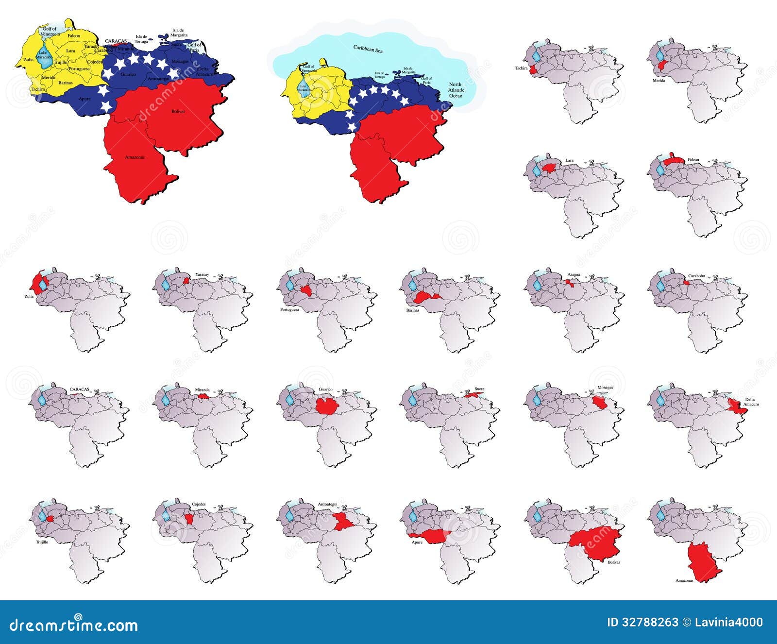 Venezuela provinces maps stock vector. Illustration of american - 32788263