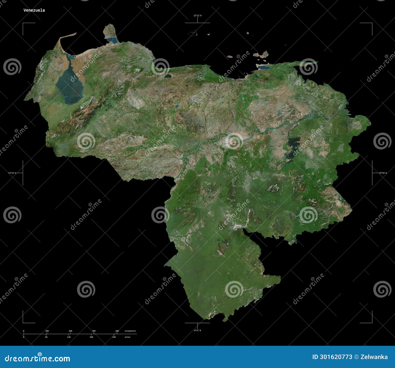 Venezuela Shape on Black. High-res Satellite Stock Illustration ...