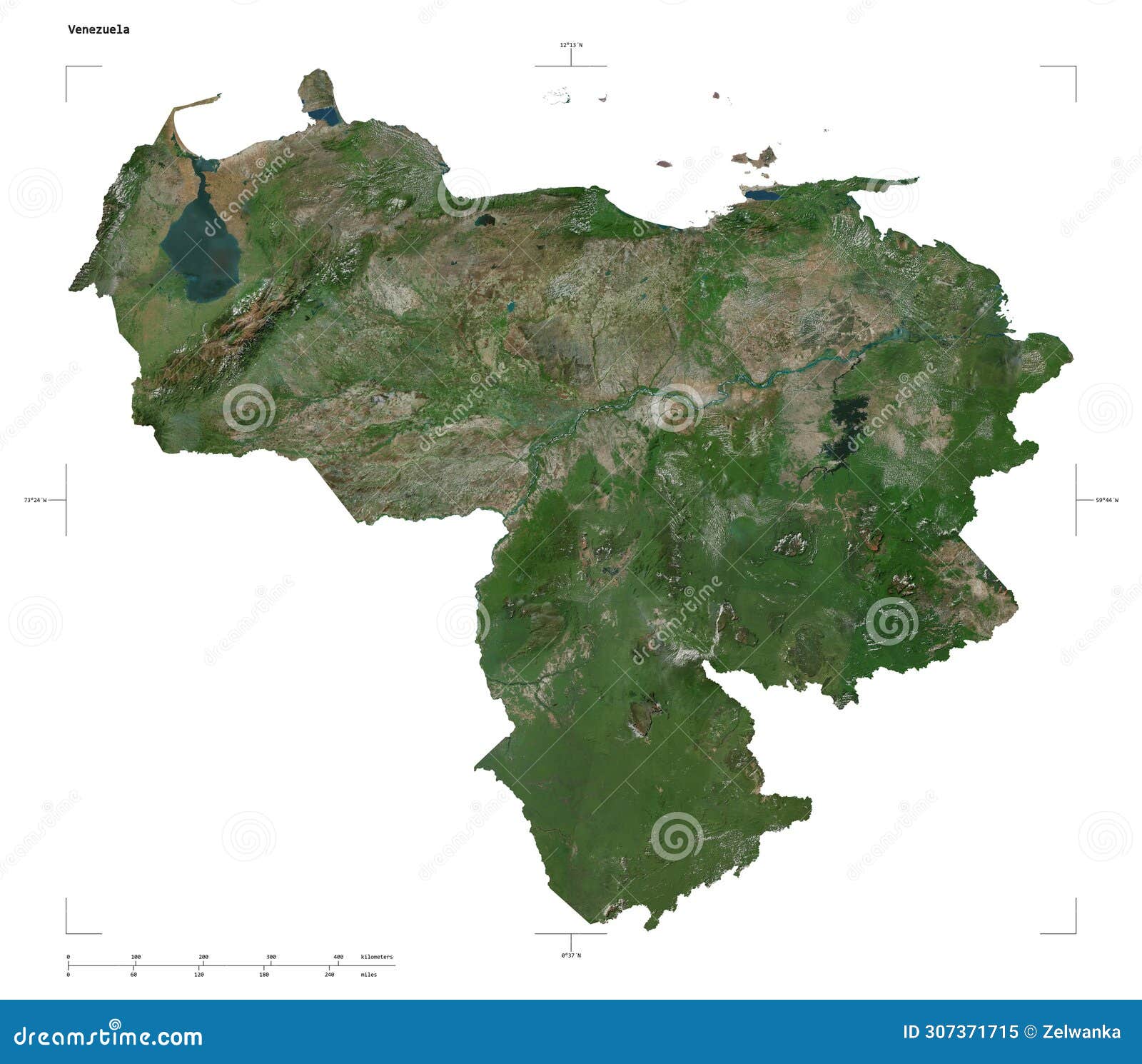 Venezuela Shape on White. High-res Satellite Stock Illustration ...
