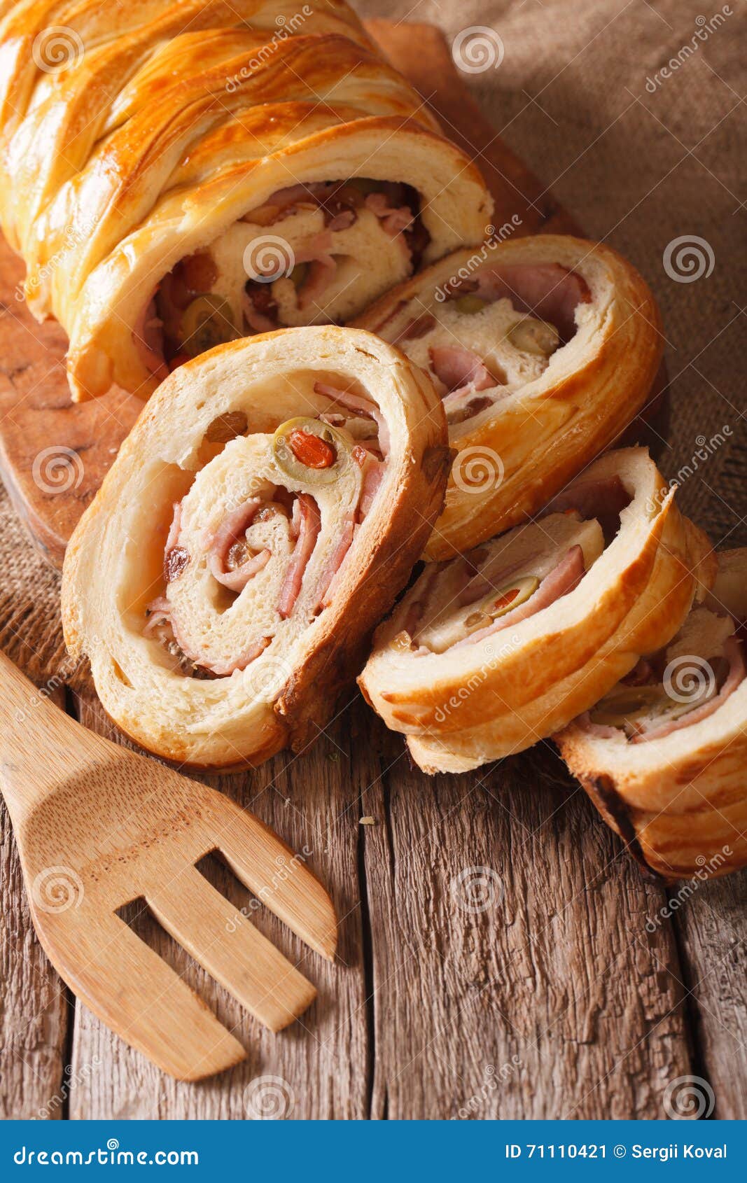 Venezuelan Ham Bread with Olives and Raisins Close-up. Vertical Stock ...