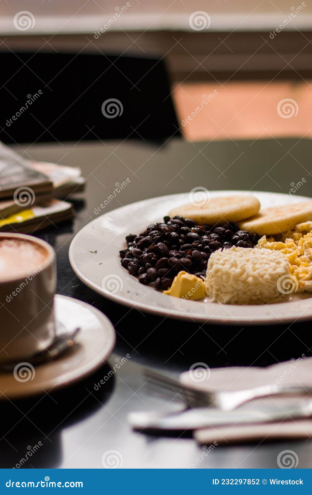 Venezuelan-type Creole Breakfast with Grains, Scrambled Egg and Grated ...