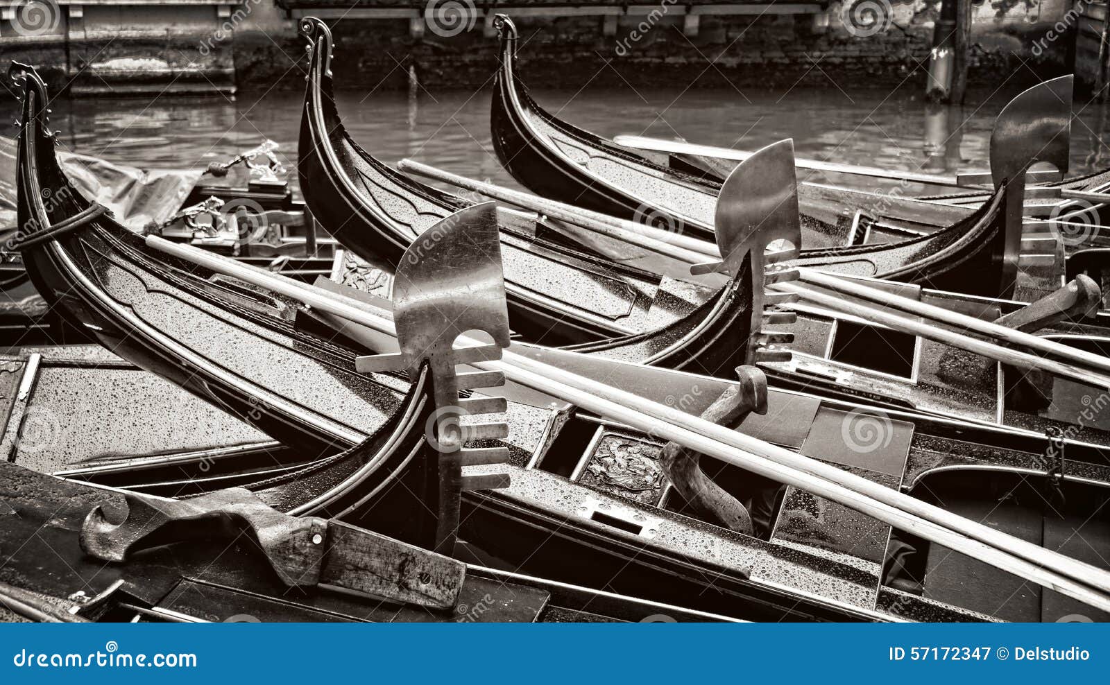 Venice, Black and White Gondolas Stock Image - Image of black, tourism ...