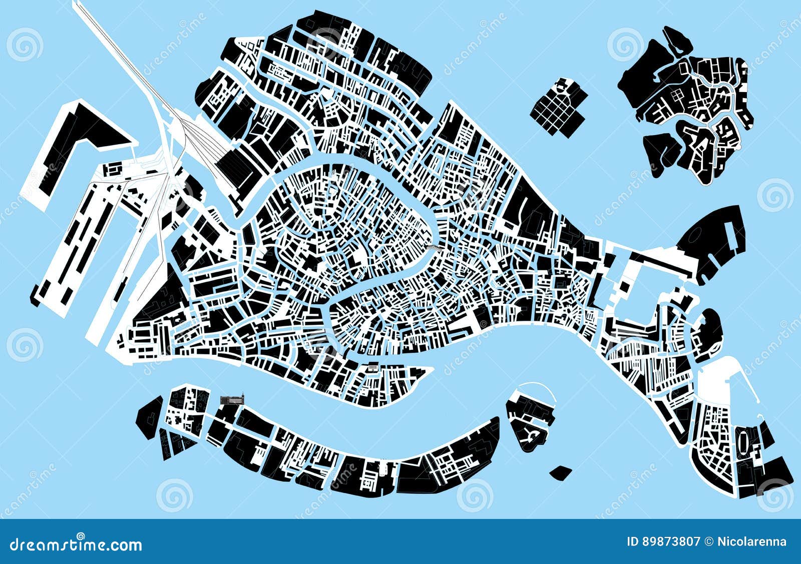 Venice black and white map stock vector. Illustration of tourism - 89873807