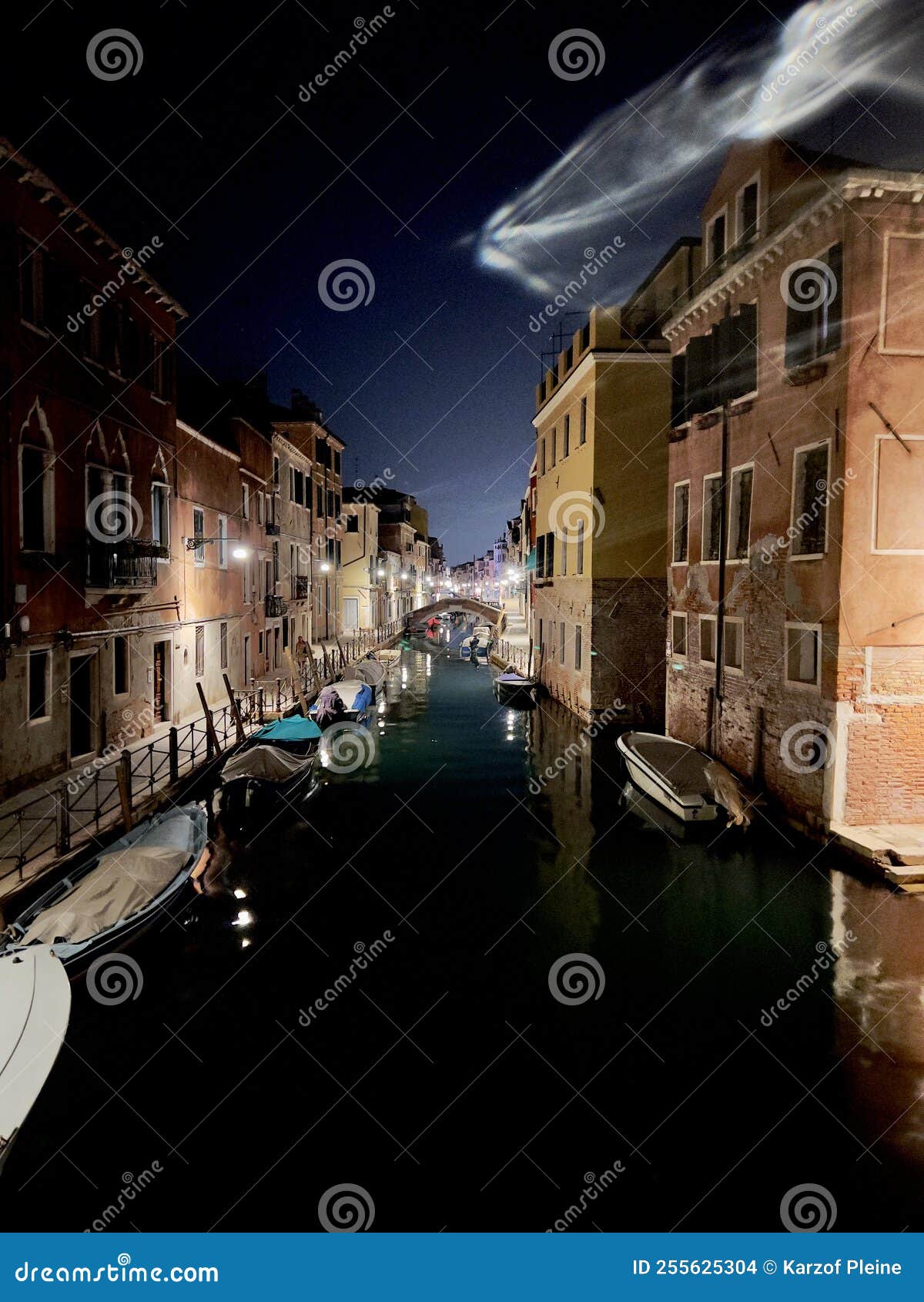 Venice. Canal View at Night with Reflection in the Sky Stock Photo ...