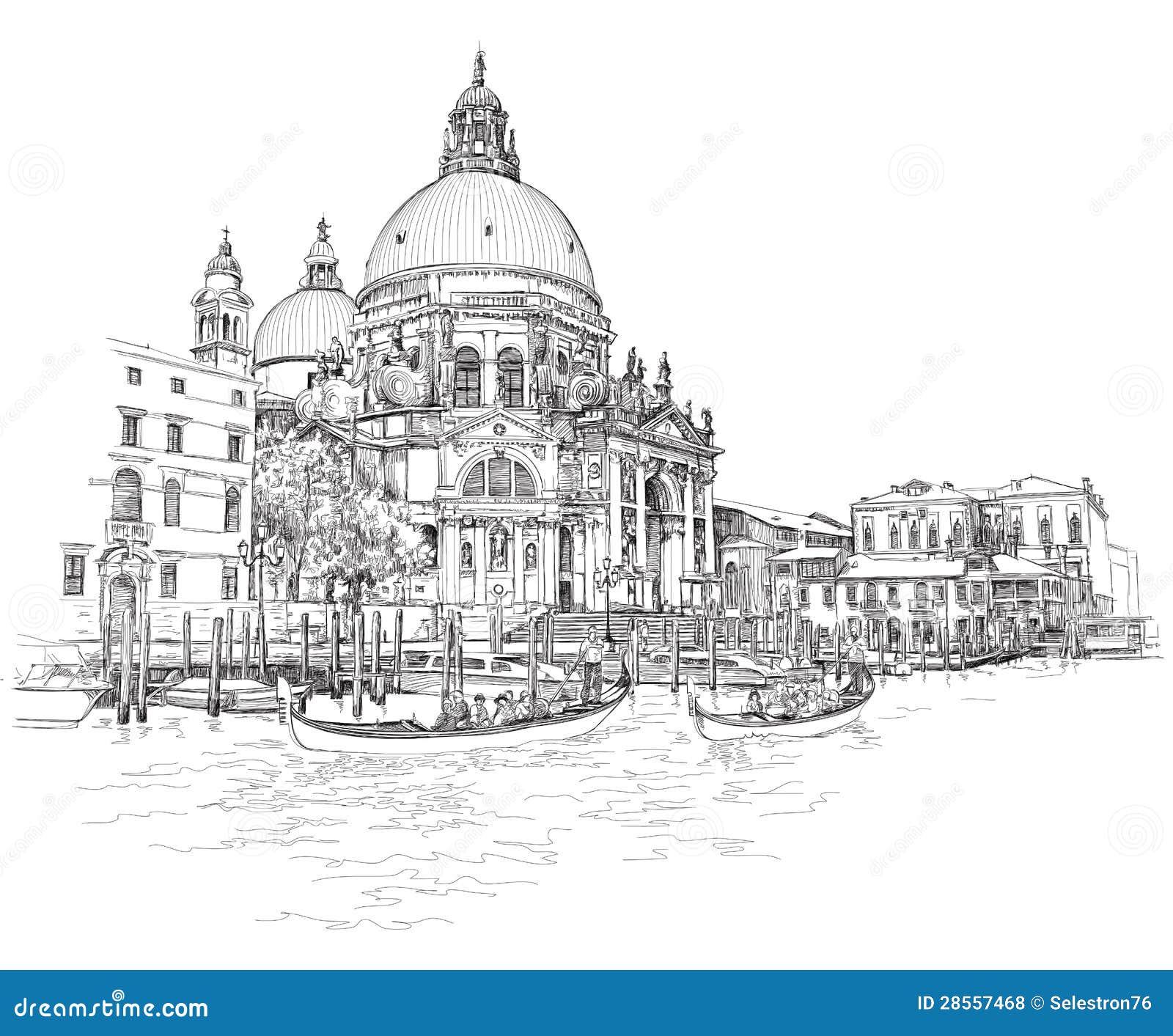 Venice Drawing Vector Illustration Prato Della Valle In Padua Black ...