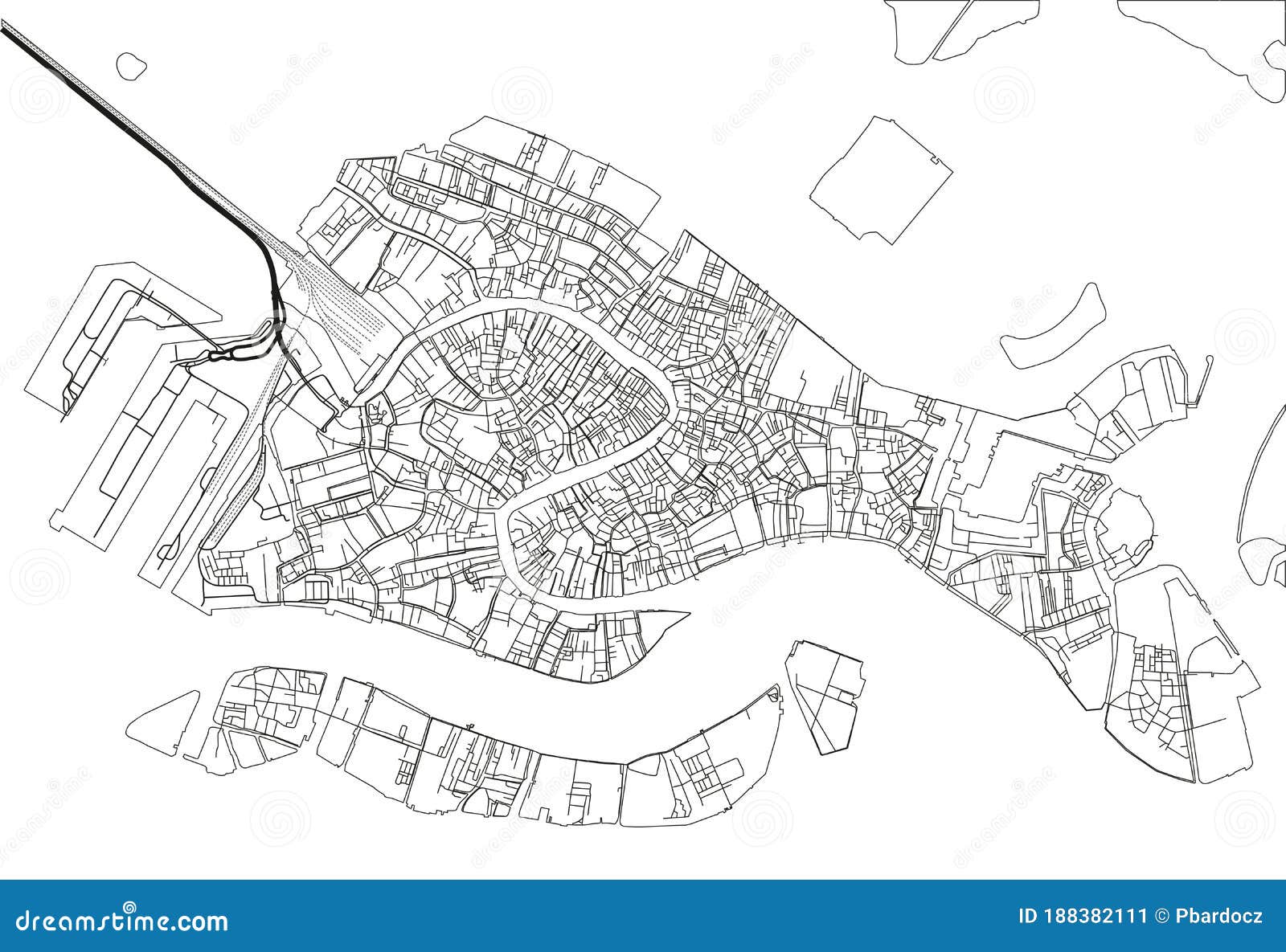 Black and White Vector City Map of Venice. Stock Vector - Illustration ...