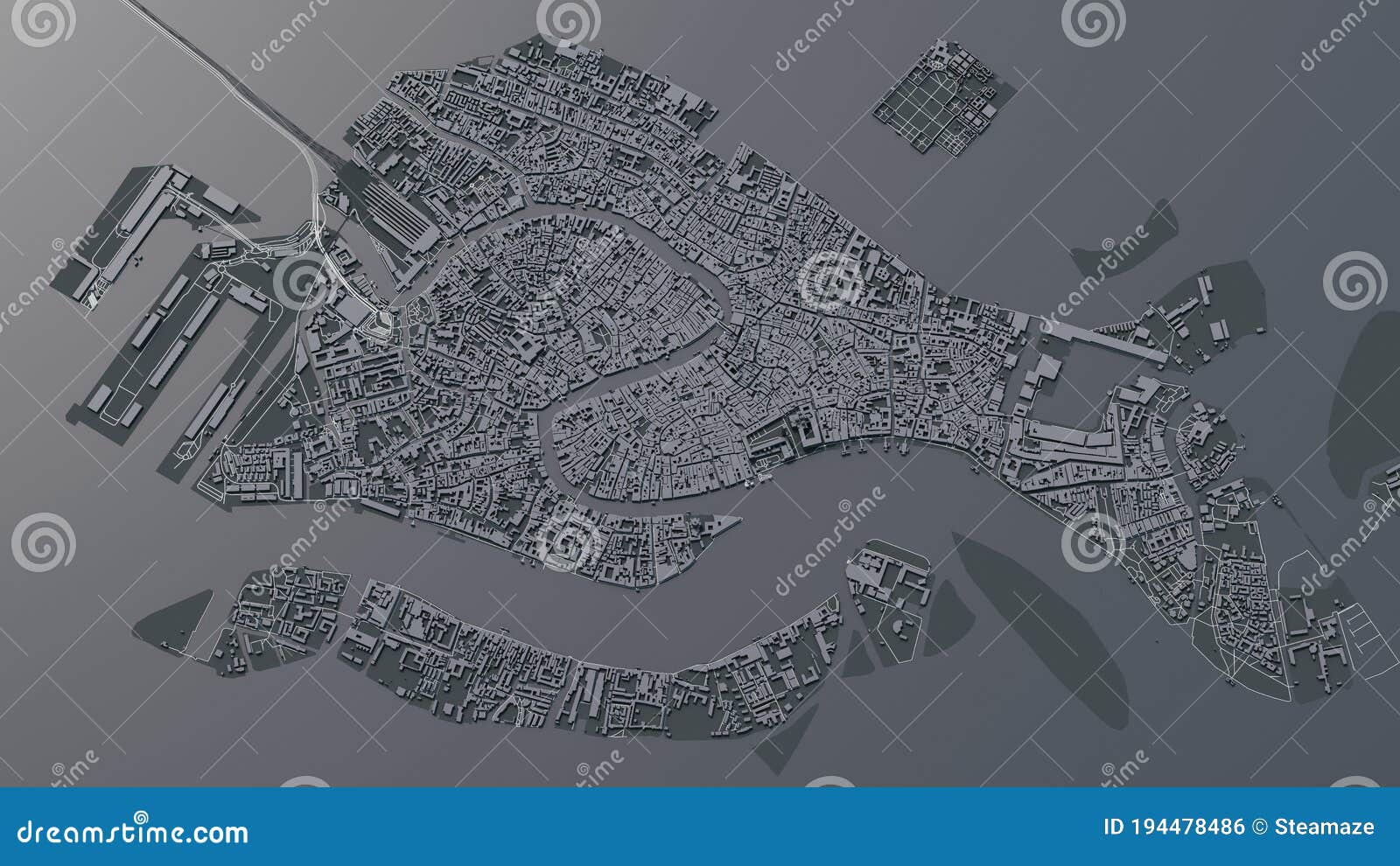 Satellite Map Of Venice And Surrounding Areas. Veneto, Italy. Vector ...