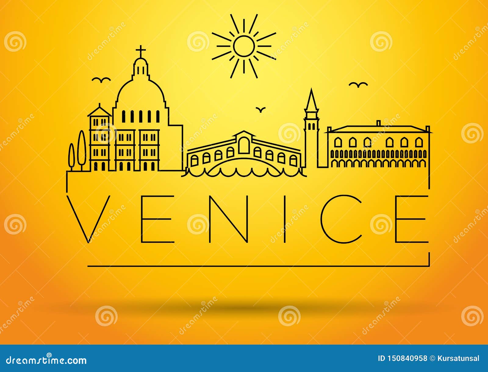 Venice City Line Silhouette Typographic Design Stock Vector ...