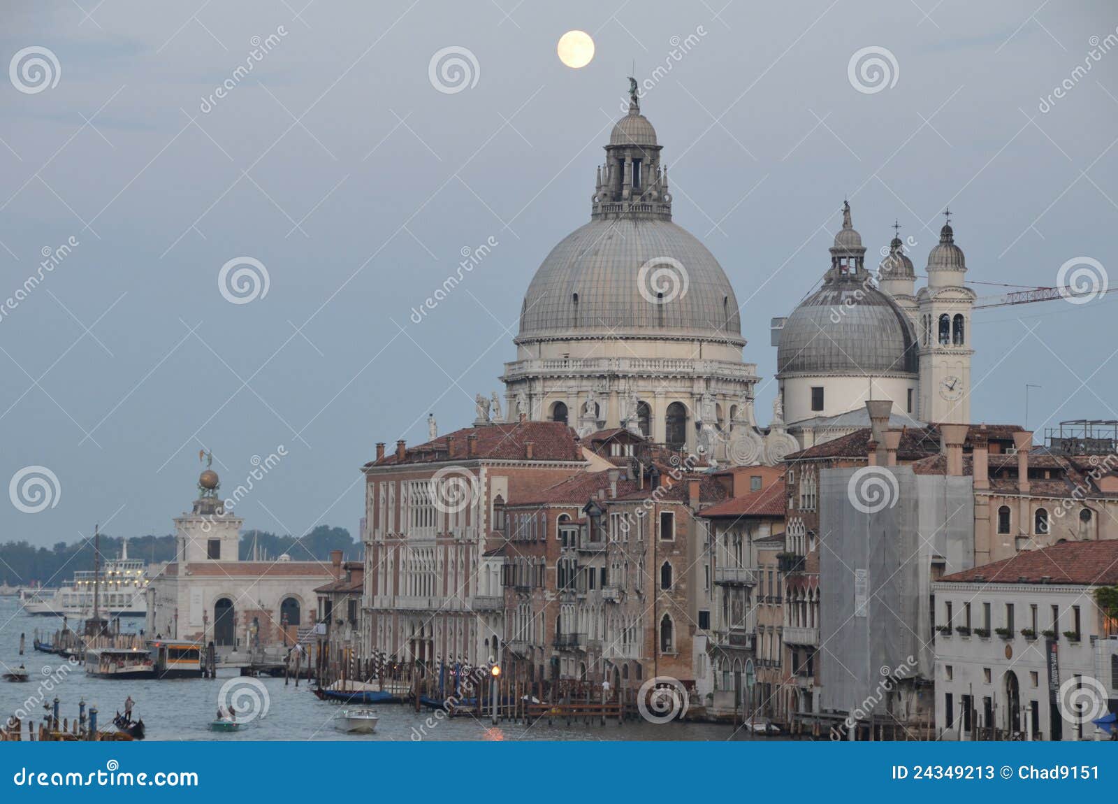 Venice in the evening Moon stock image. Image of boats - 24349213