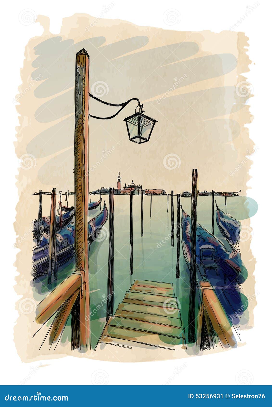 Venice. Gondolas on the Water Stock Vector - Illustration of cruise ...