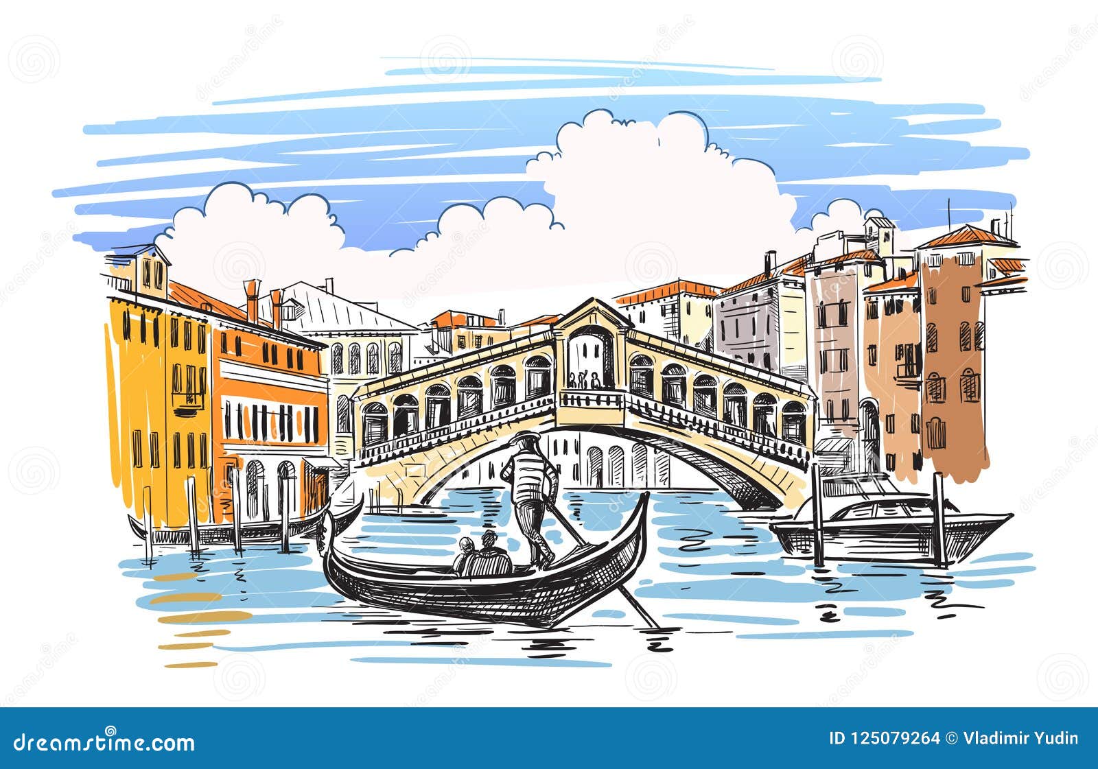 Venice Hand Drawing Vector Illustration Prato Della Valle ...