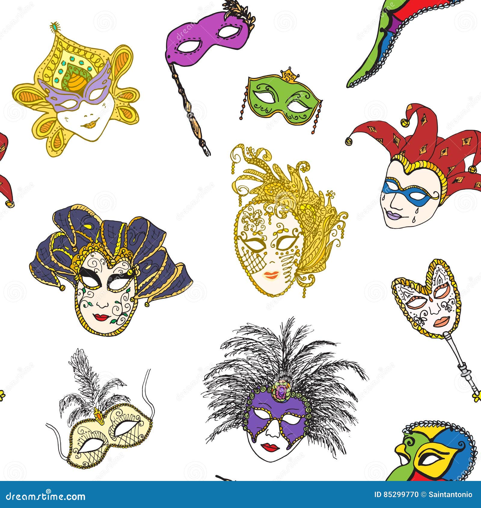 Venice Italy Carnival Masks Seamless Pattern. Hand Drawn Sketch Italian ... Venice Italy Carnival Masks Seamless Pattern. Hand Drawn Sketch Italian ...