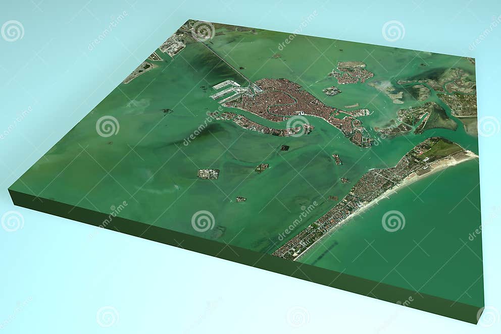 Venice, Italy, 3d Map Section, Satellite View Stock Illustration ...