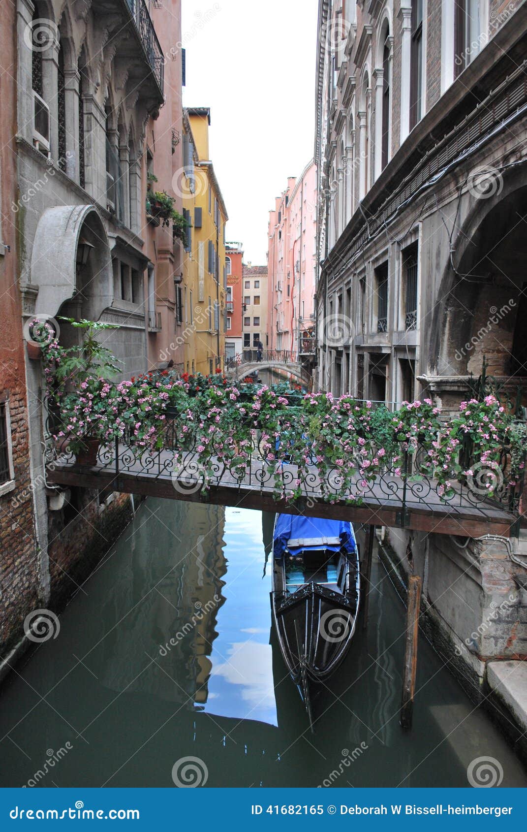Venice Italy Gondola Going Under Footbridge Stock Image - Image of ...