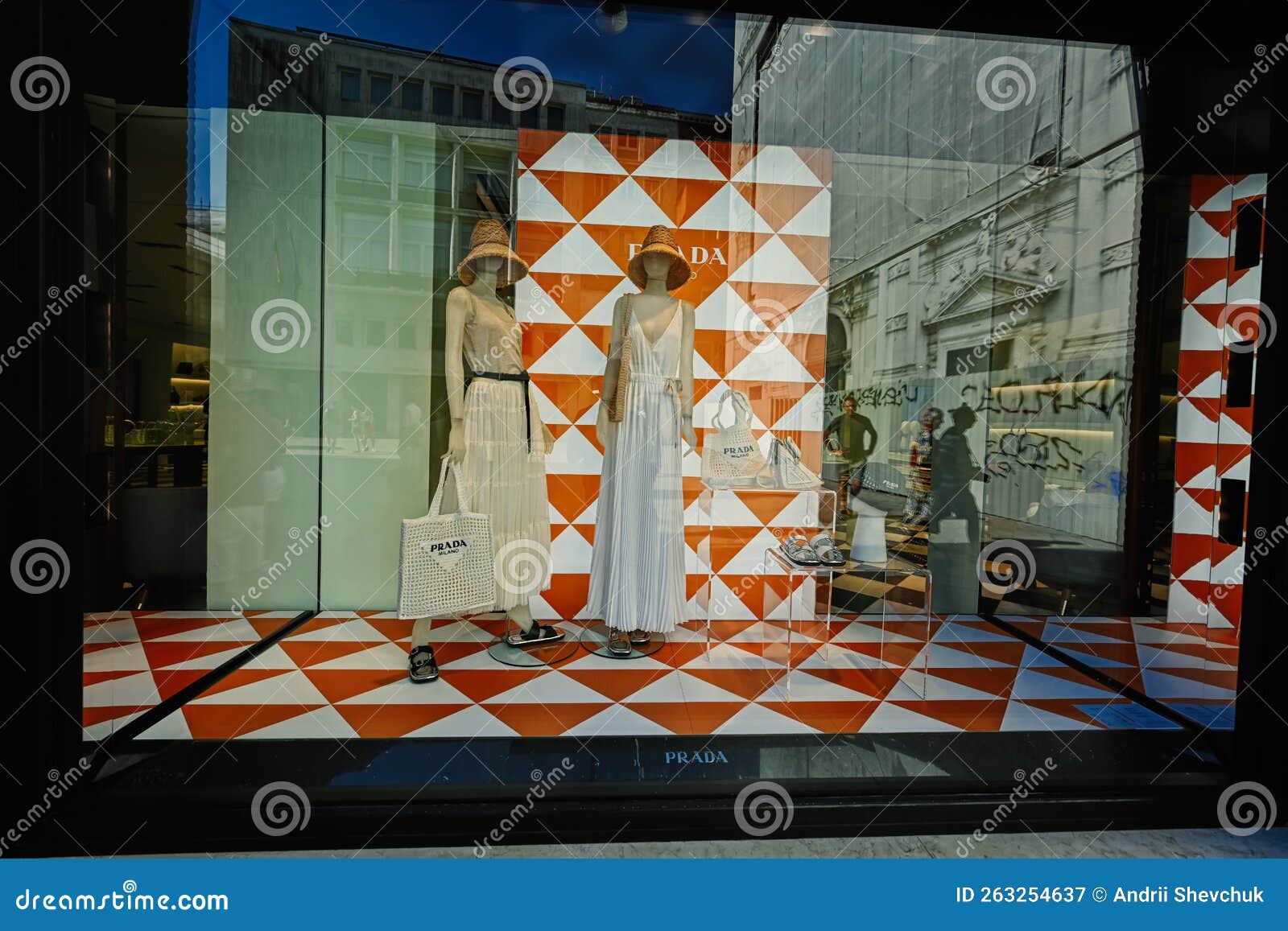 Venice, Italy - July 04, 2022: Showcase of Prada Store in Venice, Italy ...