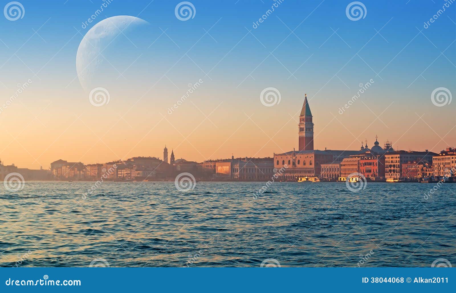 Venice with moon stock photo. Image of international - 38044068