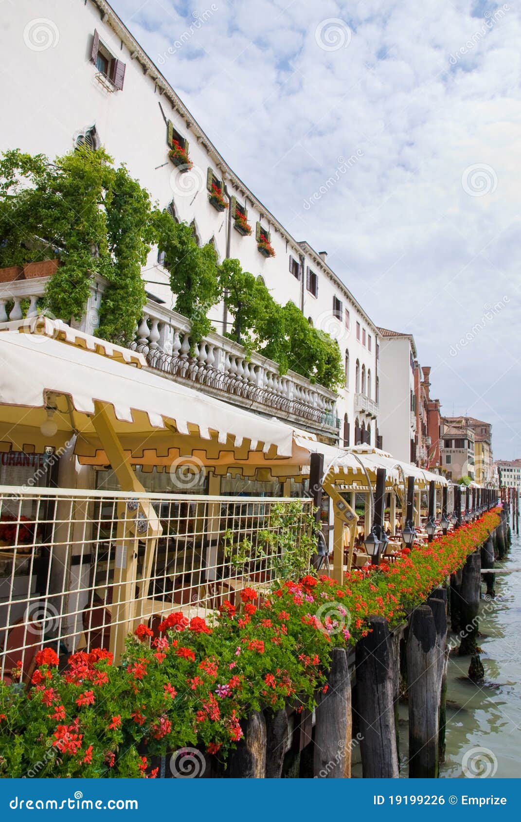 Venice Seafront with Red Flowers, Italy Stock Photo - Image of adriatic ...