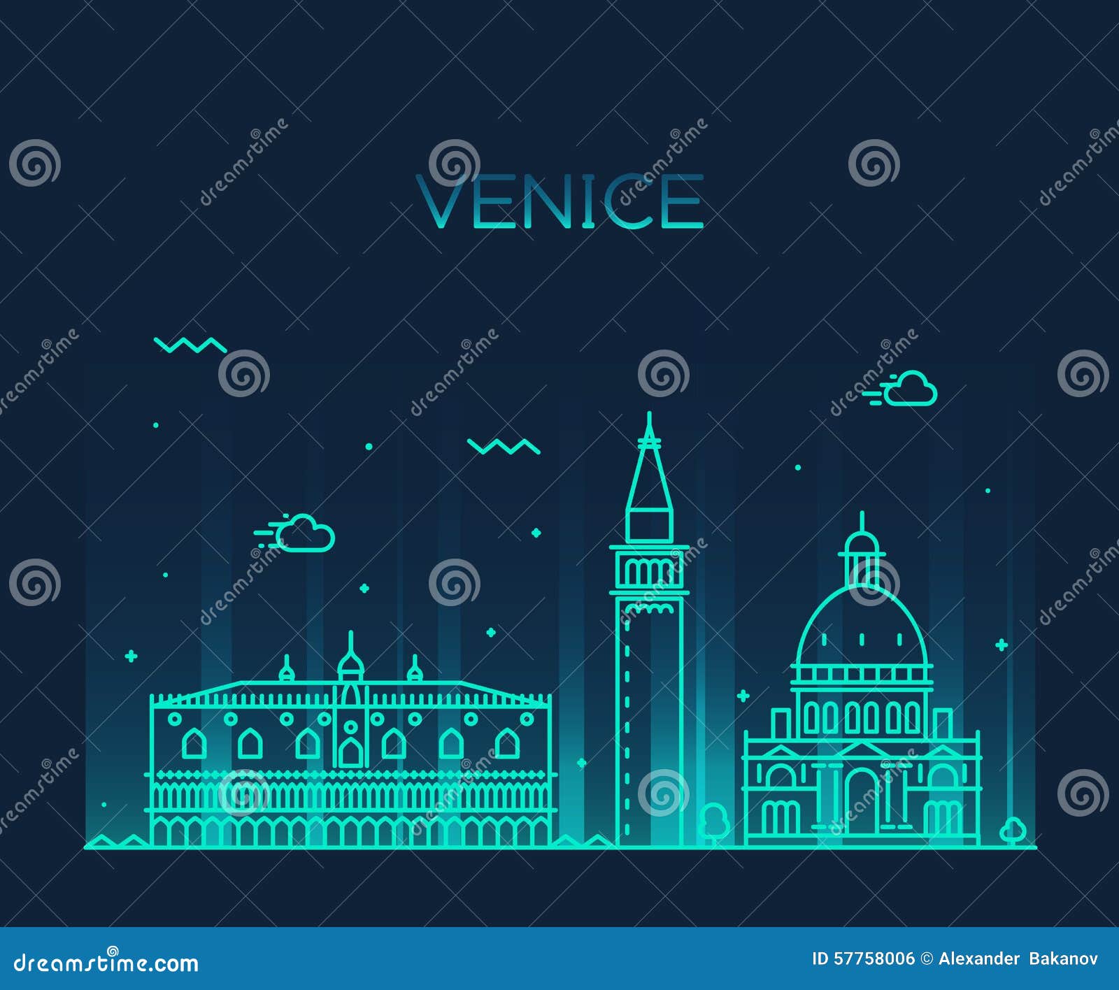Venice Skyline Trendy Vector Illustration Linear Stock Vector ...