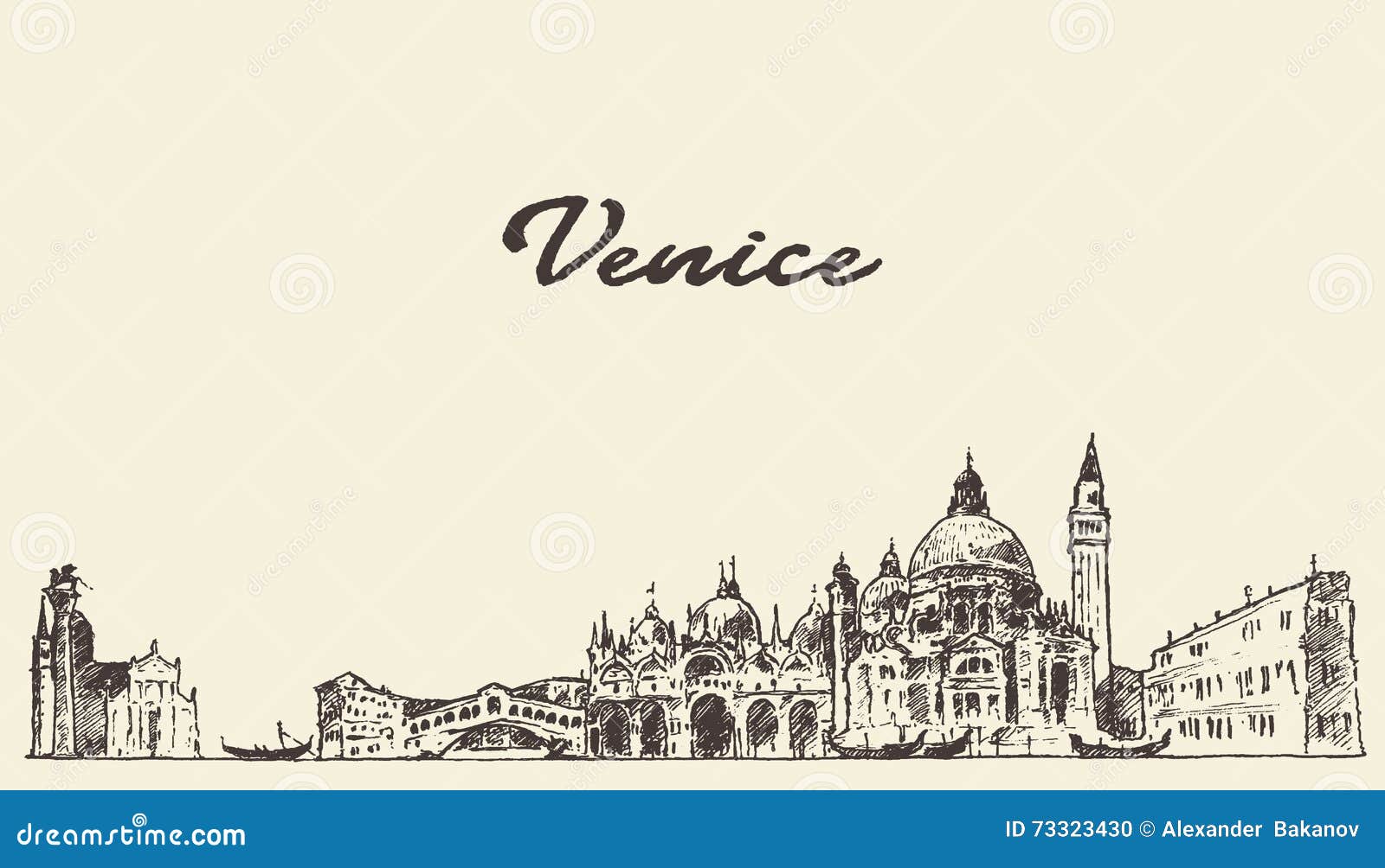 Venice Skyline Hand Drawing Vector Illustration Doges Palace ...