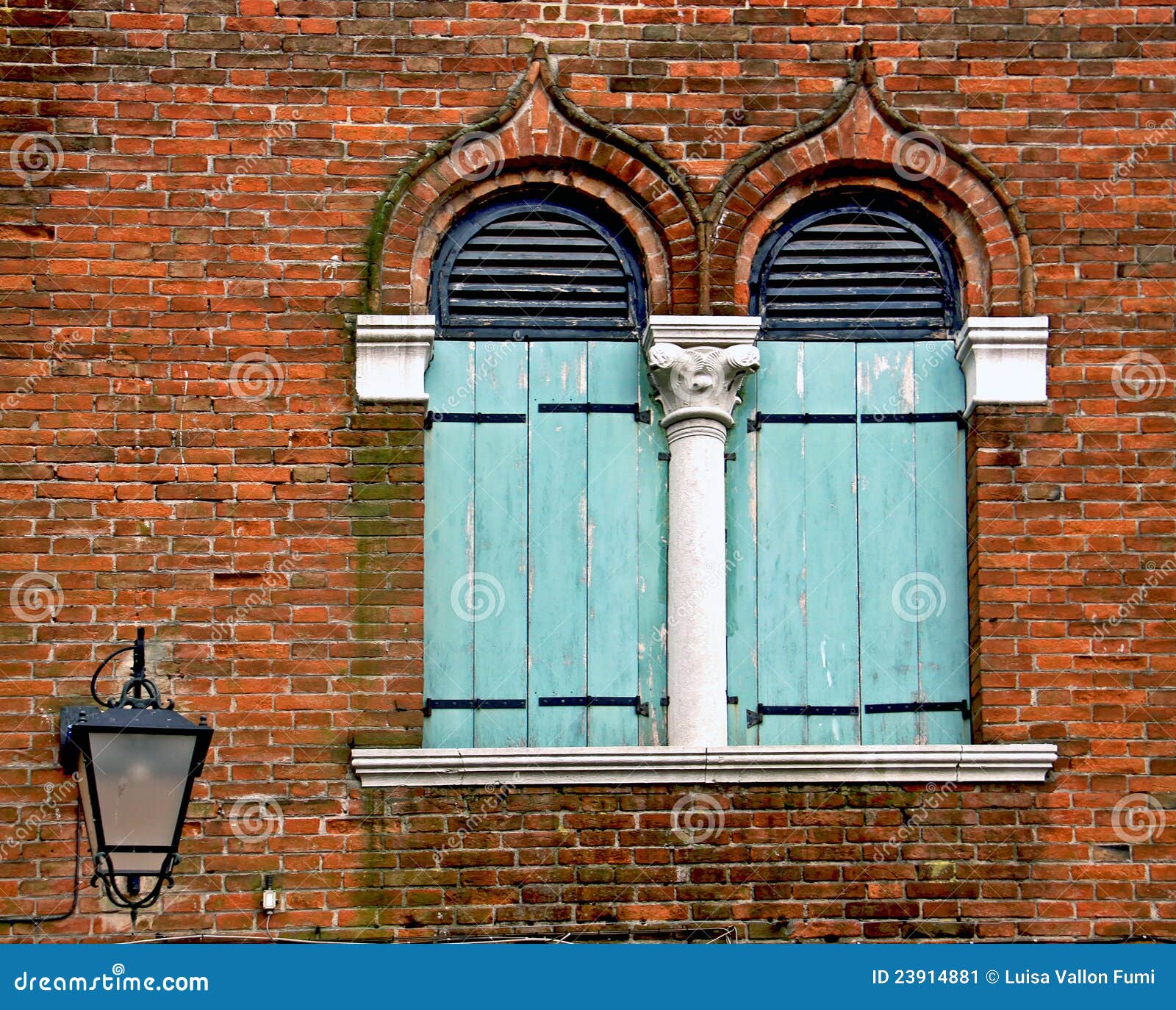 Venice, Two Pointed Arch Windows on a Brick Wall Stock Image - Image of ...