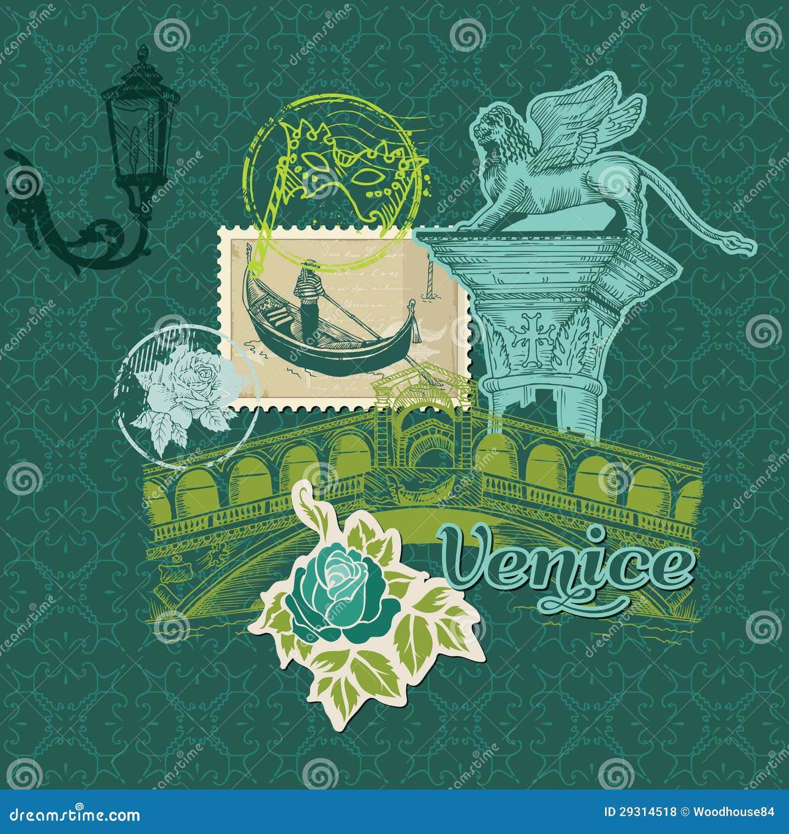 Venice Vintage Card stock vector. Illustration of retro - 29314518