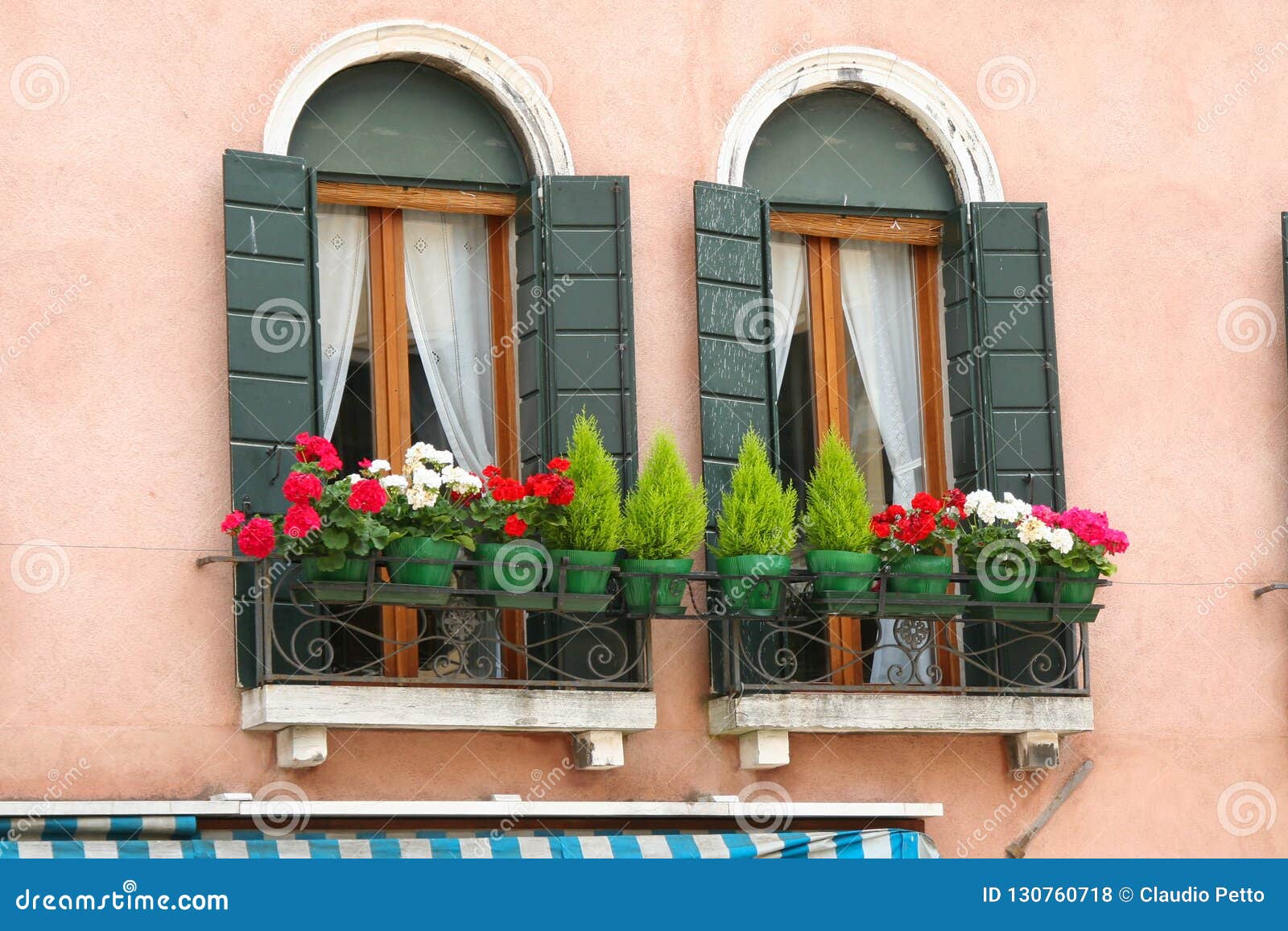 Venice, Windows with Flowers Stock Photo - Image of shutters ...