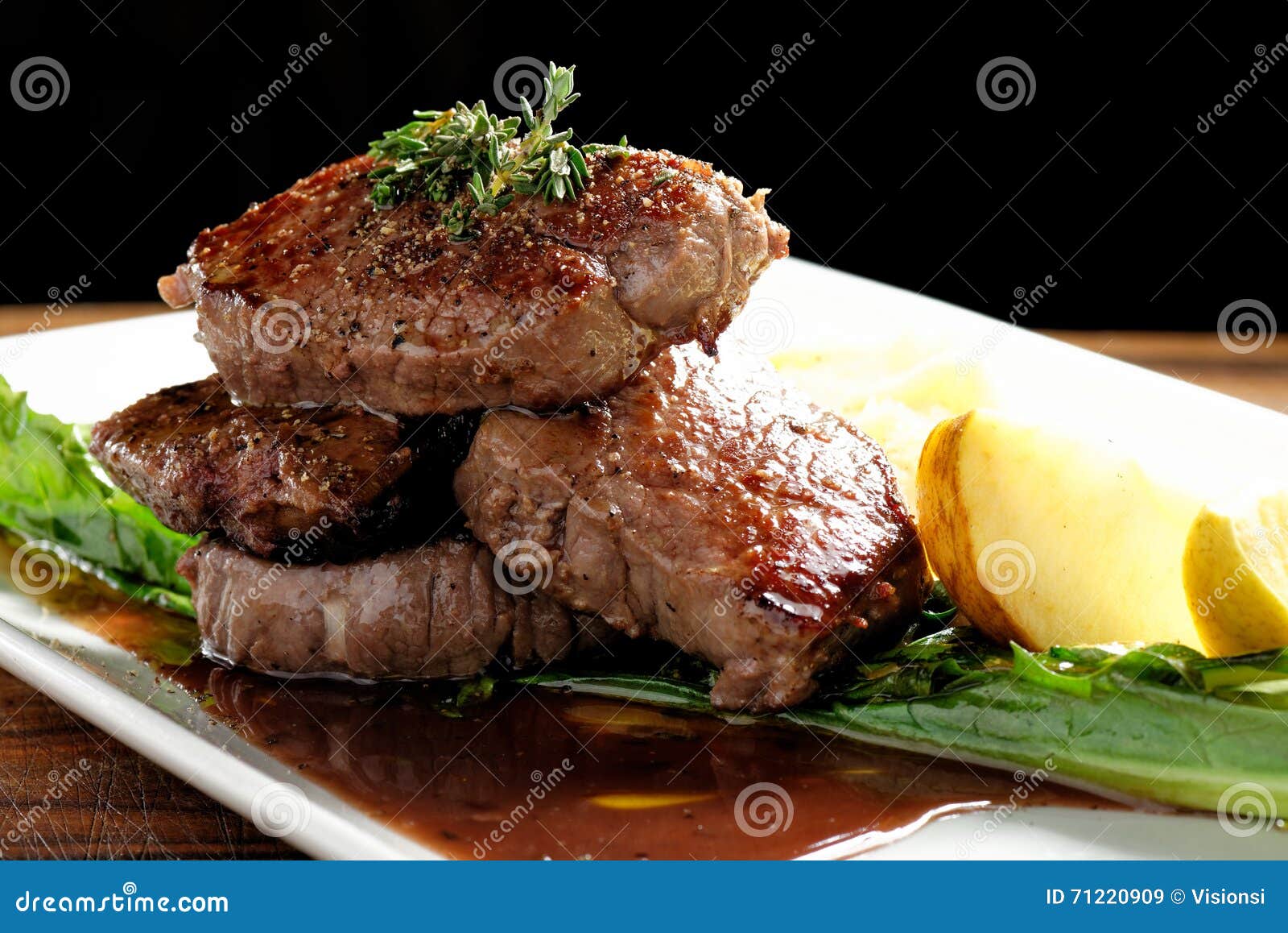 Venison Meat Steak with Potato Puree Stock Image - Image of basil ...