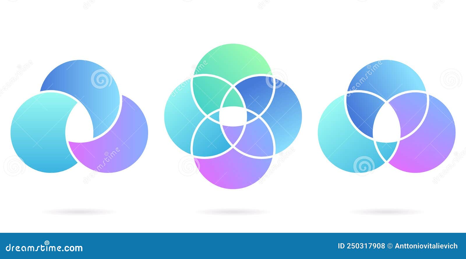 Venn Diagram Color Round Set. Circular Empty Schema. Three, Four ...