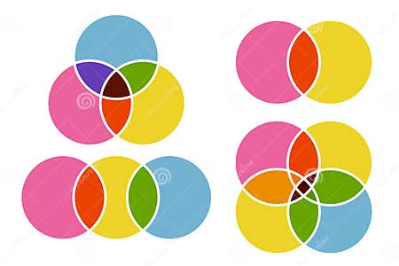 Venn Diagrams. Circle Intersection for Infographic. 2, 3 and Four Graph ...