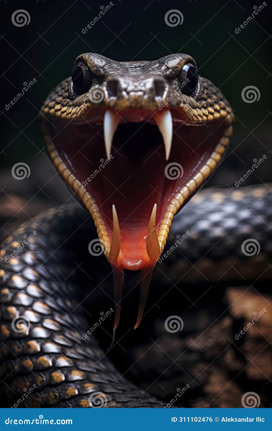 Venomous Snake with Sharp Fangs Attacking. Closeup, Macro Shot Stock ...