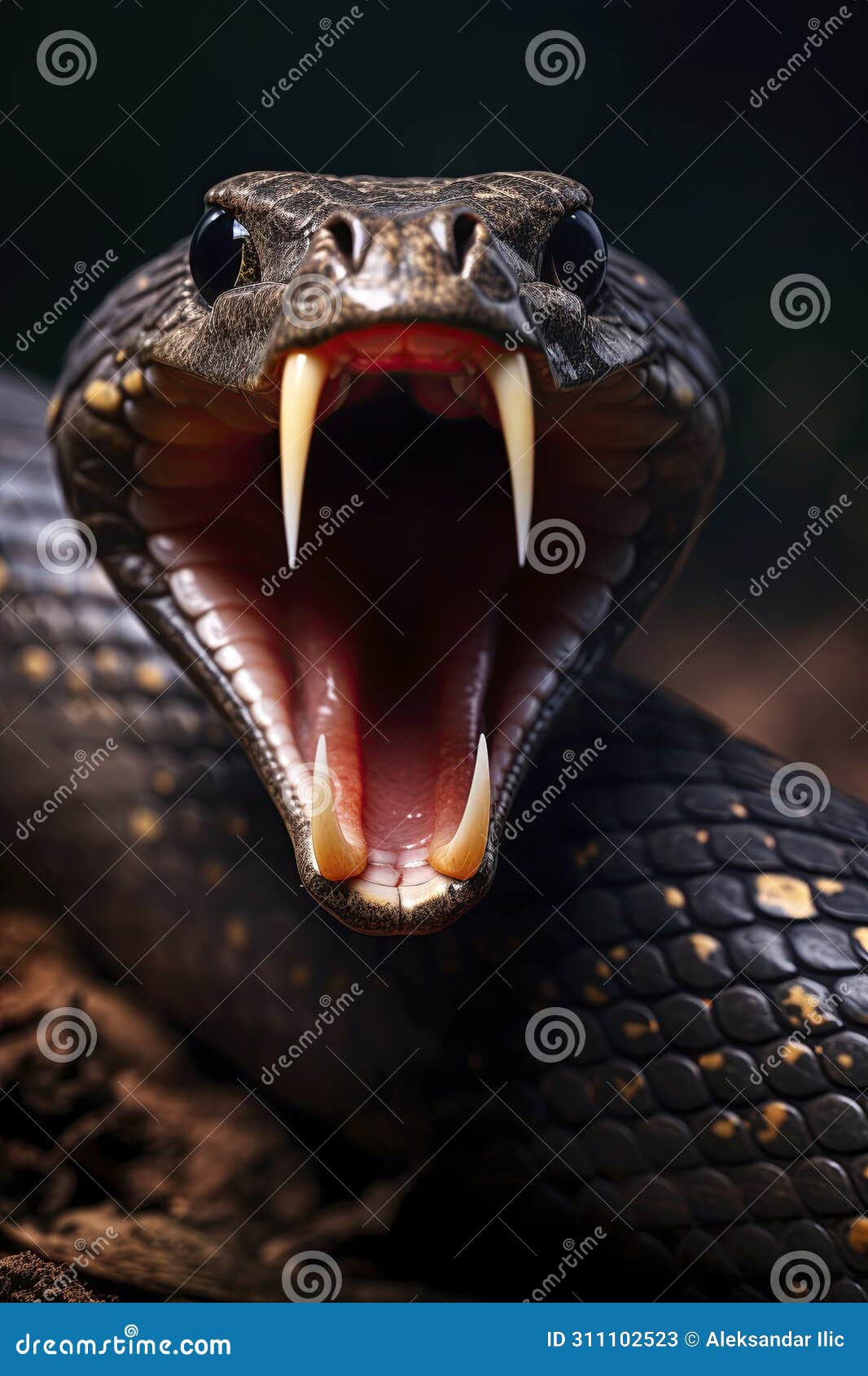 Venomous Snake with Sharp Fangs Attacking. Closeup, Macro Shot Stock ...