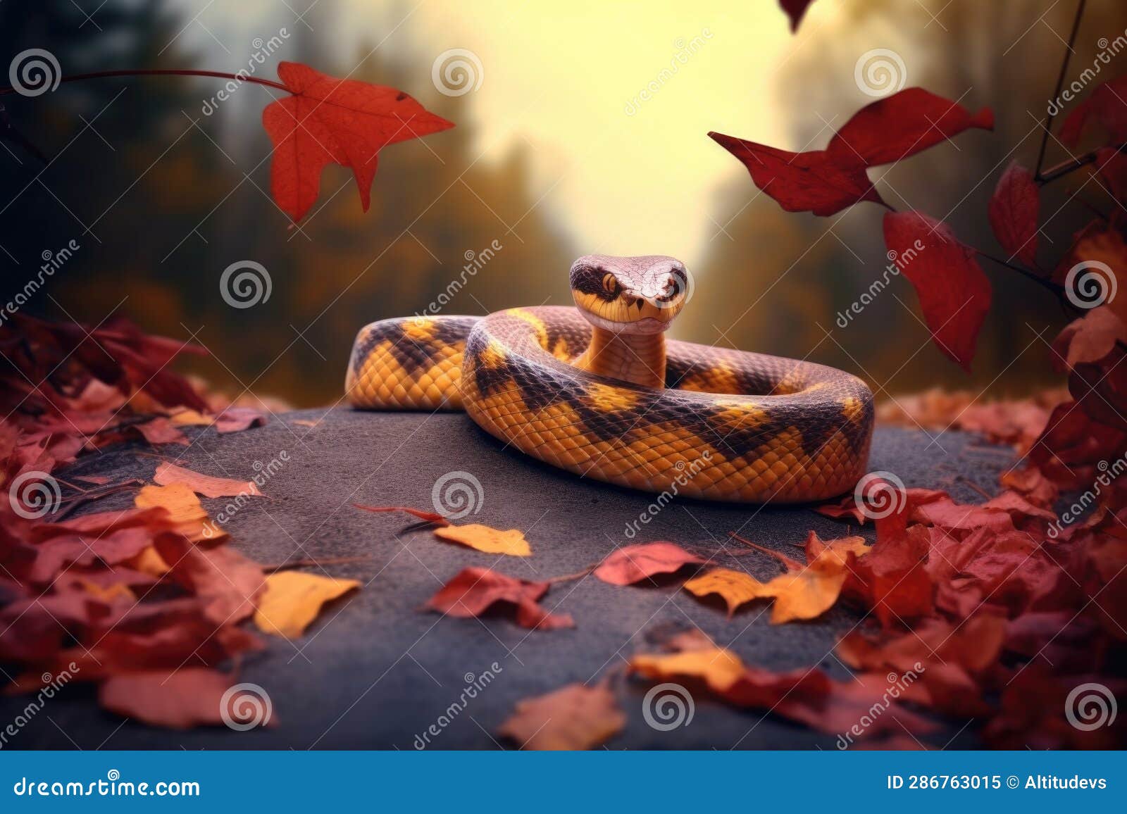 Venomous Snake Slithering Near Warning Sign Stock Image - Image of ...