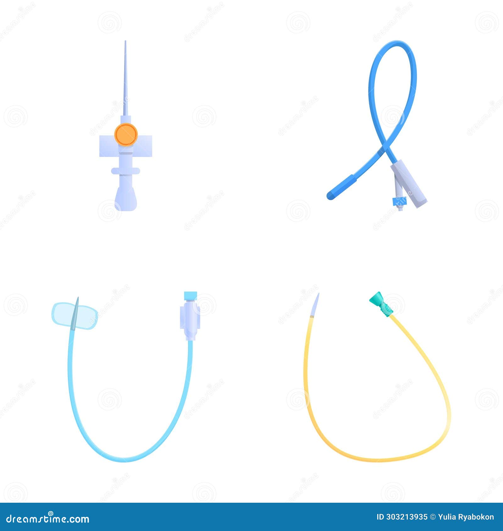 Venous Catheter Icons Set Cartoon Vector Intravenous Cannula And Catheter