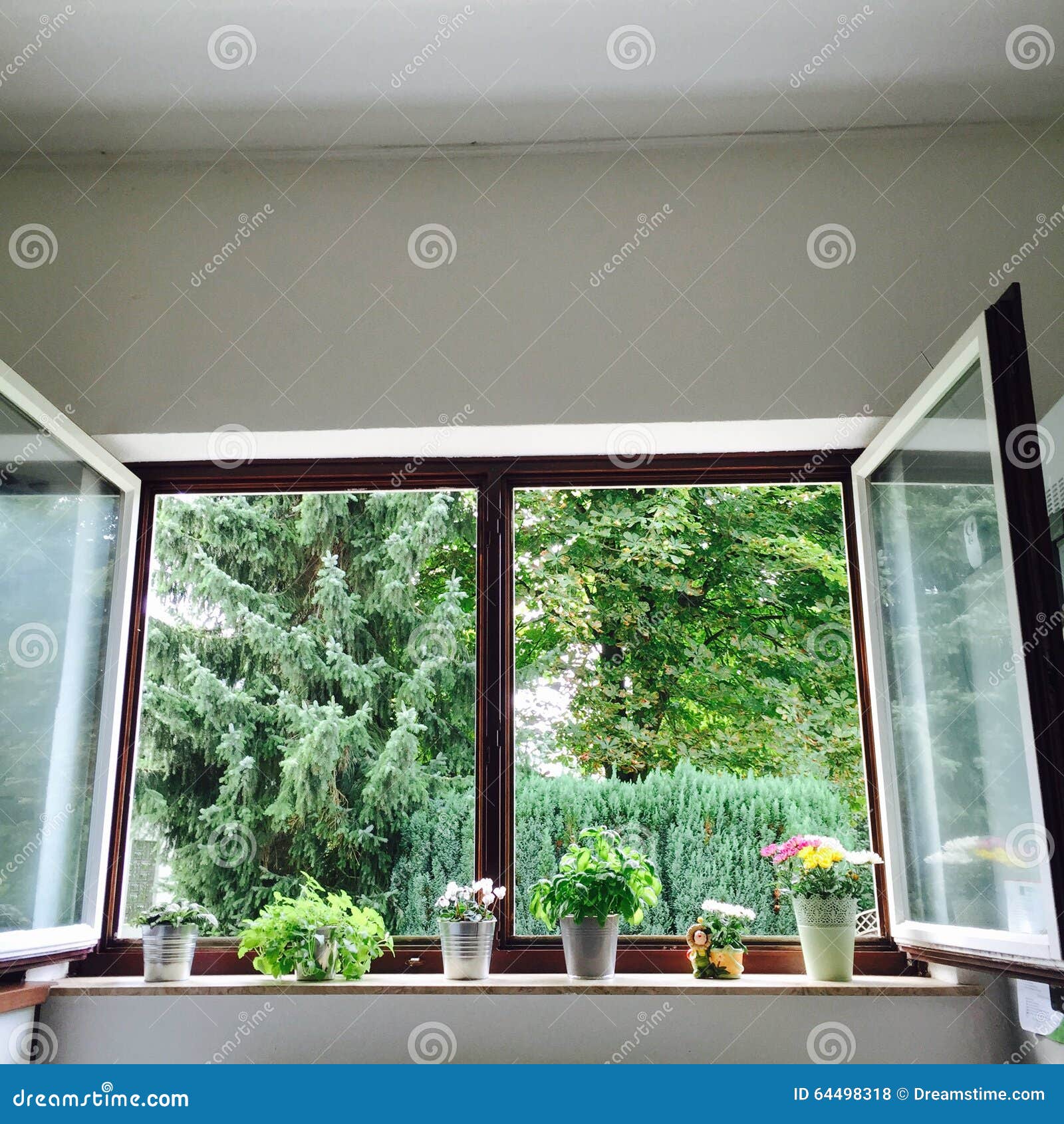 Venster stock foto. Image of kleuren, bloemen, mening - 64498318