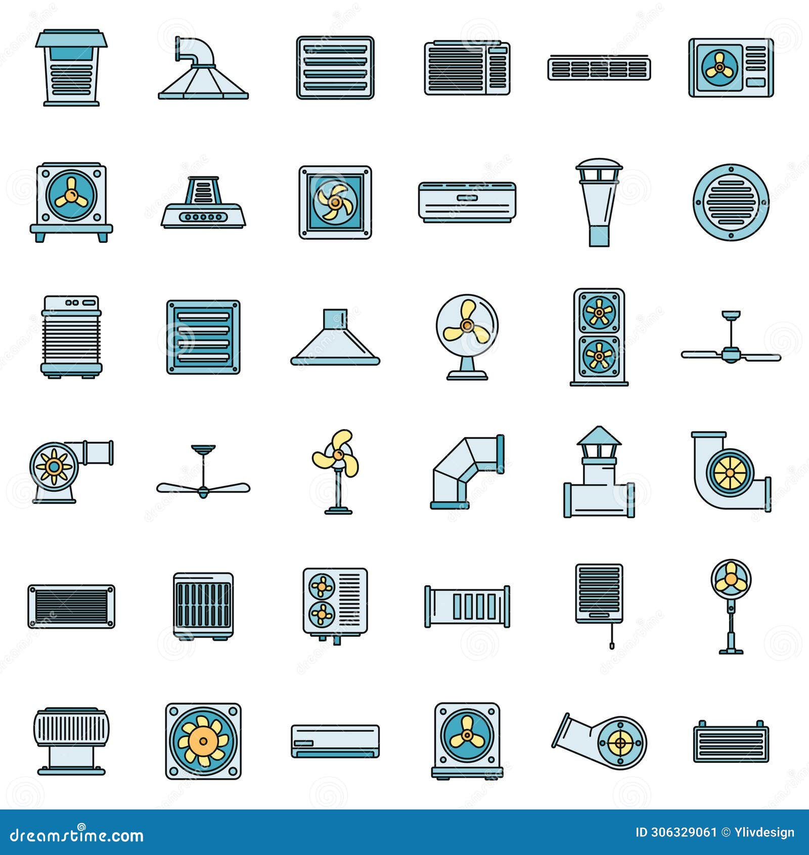 Ventilation Air Condition Icons Set Vector Color Line Stock ...