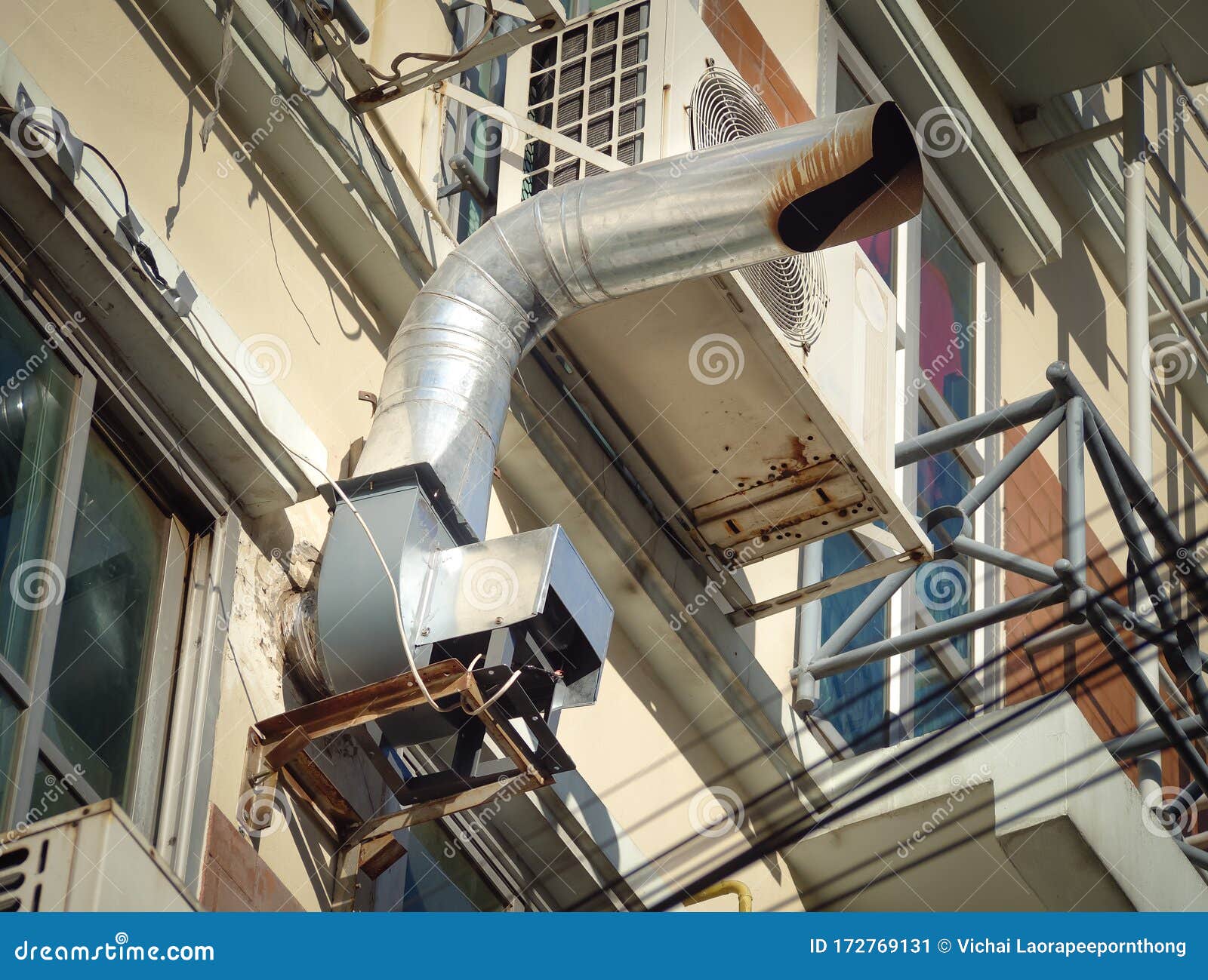 Ventilation and Air Conditioning Pipe Installed Outside the Building ...