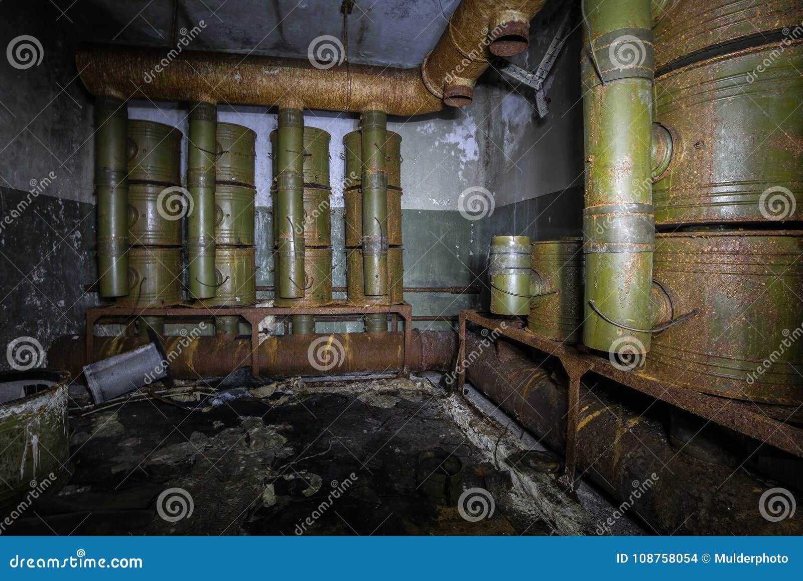 Ventilation Chamber in Abandoned Soviet Bunker. Rusty Filter ...