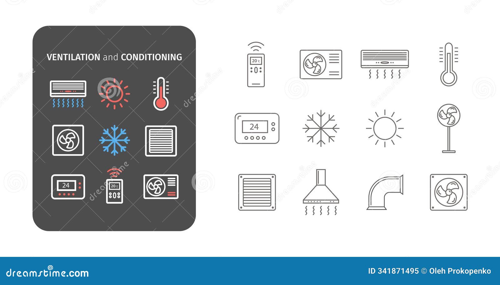 Ventilation and Conditioning. Climate Control Icon Set. Vector ...