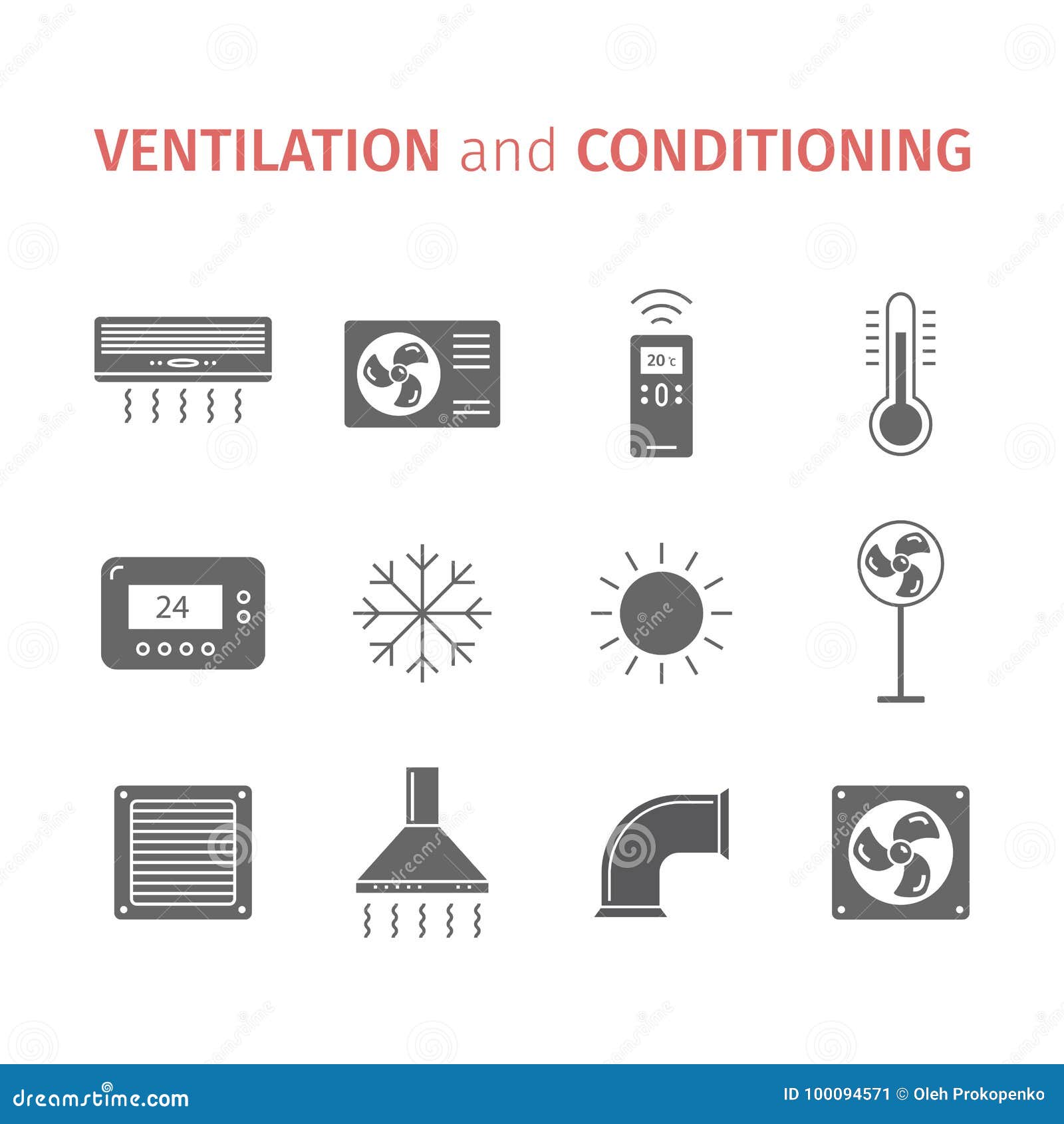 Ventilation and Conditioning. Climate Control Icon Set. Vector ...