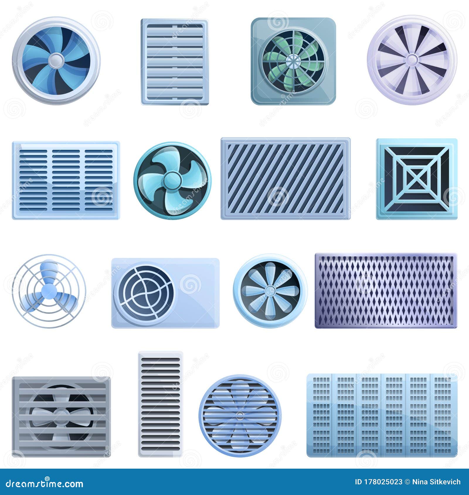 Ventilation Icons Set, Cartoon Style Stock Vector - Illustration of ...