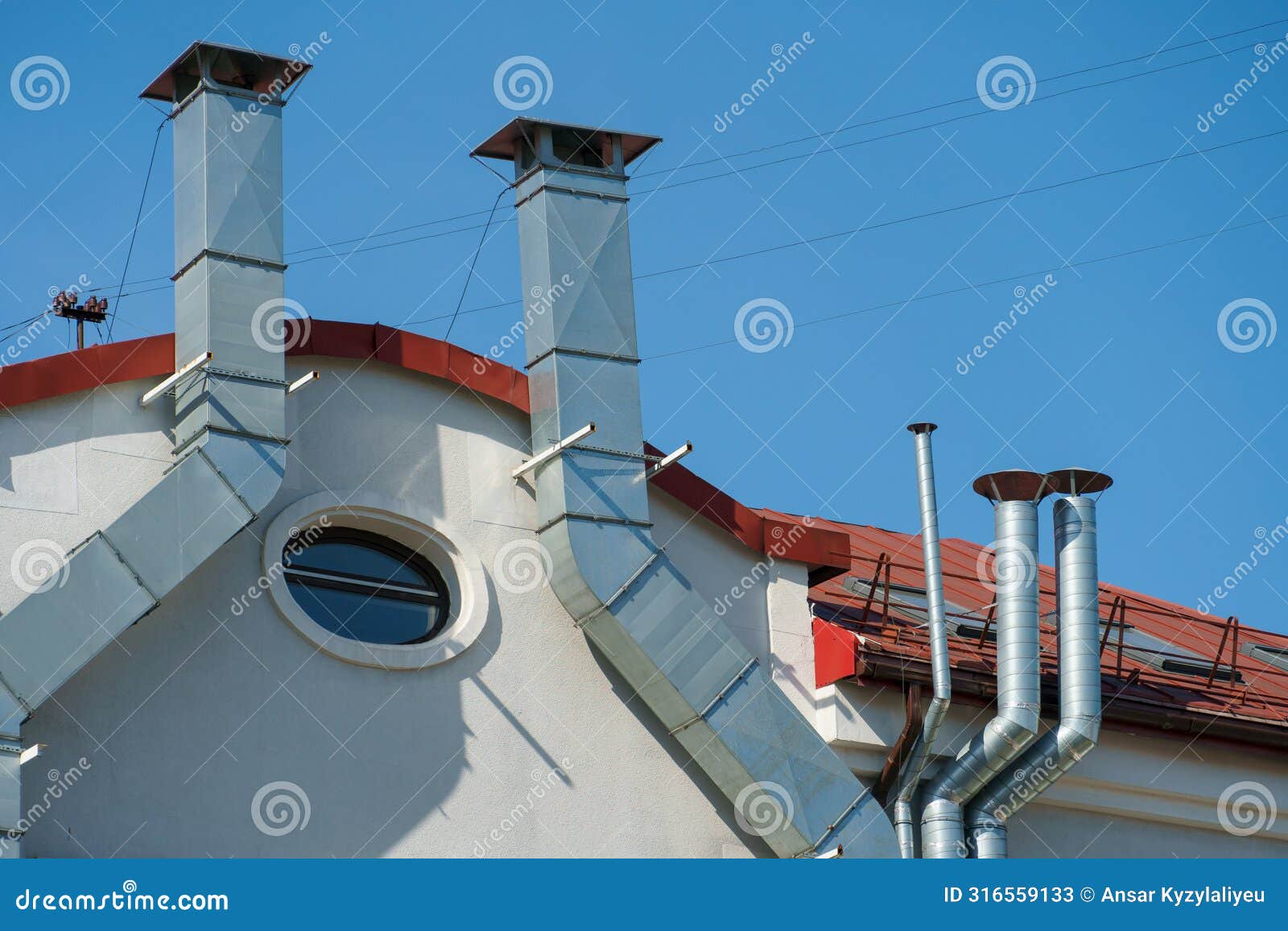 Ventilation Pipes on the Facade of the Building. Metal Pipes Covered ...