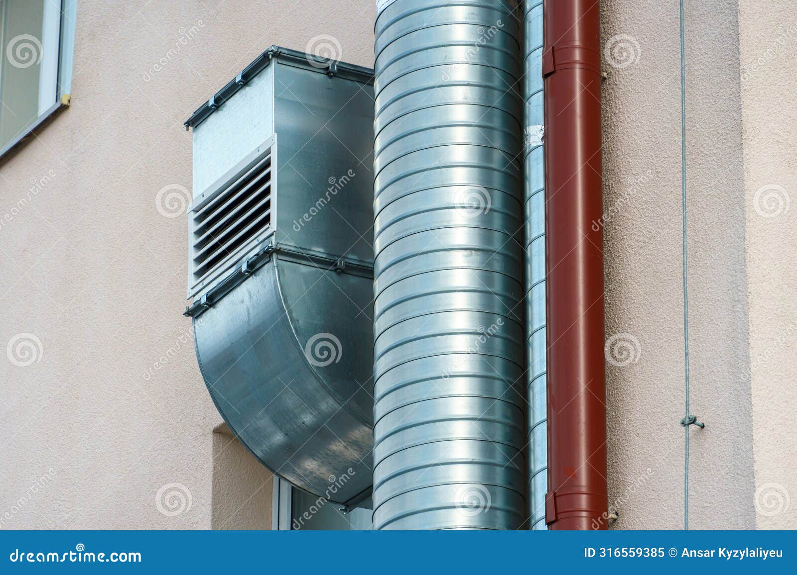 Ventilation Pipes on the Facade of the Building. Metal Pipes Covered ...