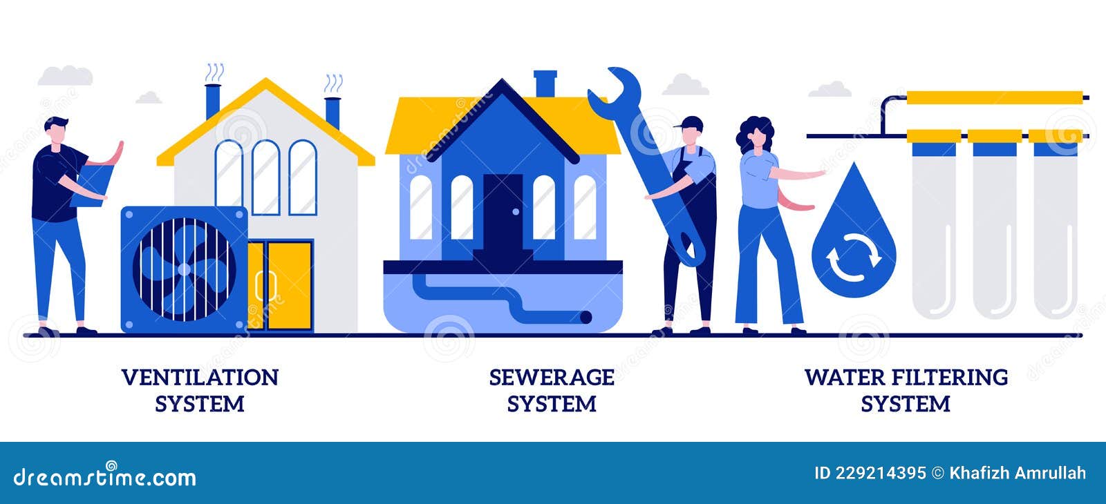 Ventilation, Sewerage And Water Filtering System With People Characters ...