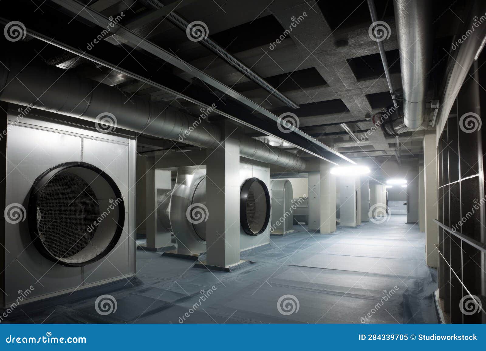 Ventilation Shaft, with Fans and Ductwork Visible, in High-tech ...