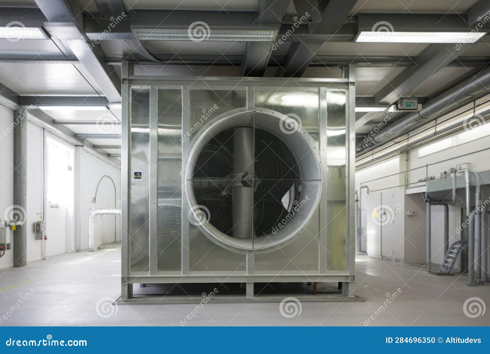 Ventilation Shaft, with Fans and Ductwork Visible, in High-tech ...
